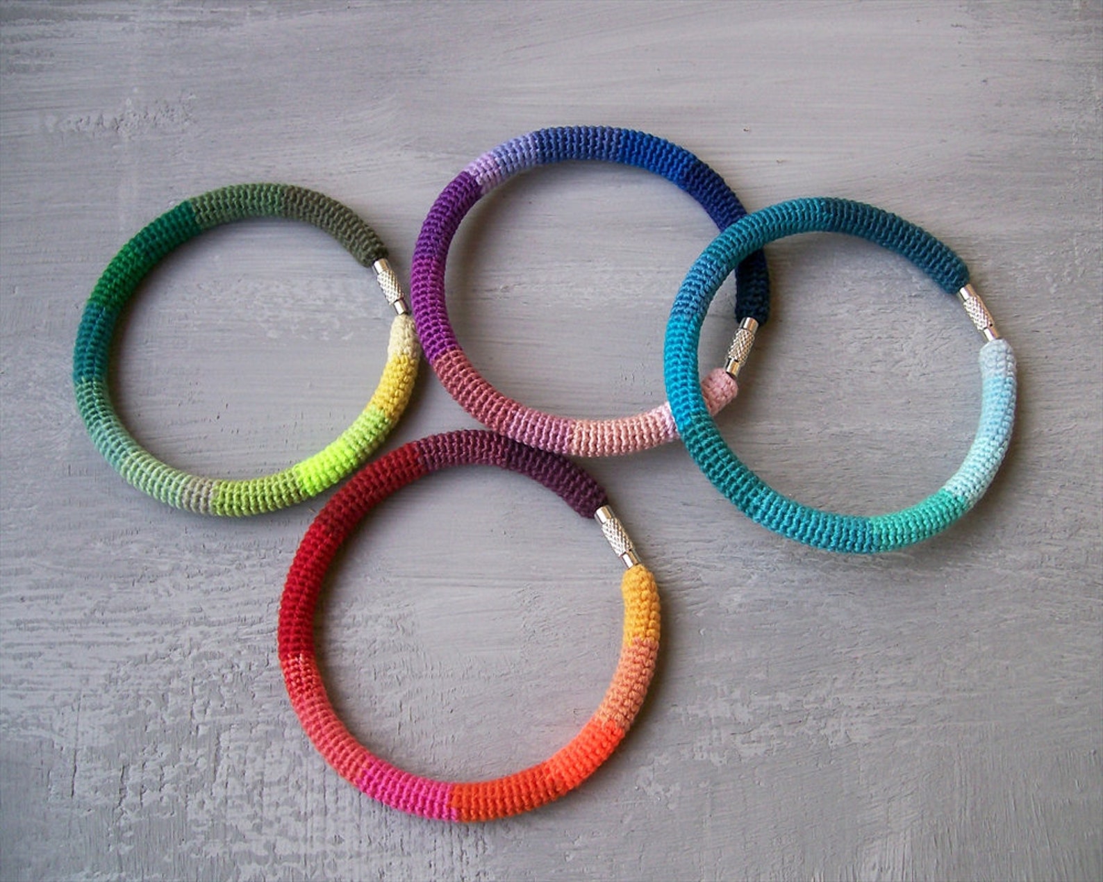 4 Rainbow Bangles Stacked Bracelets Color Galore Bangles - Etsy