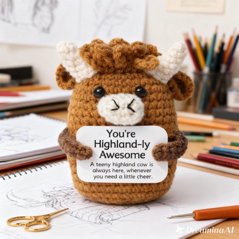 Positive Moo Crochet Cow Plush | Handmade Amigurumi Kawaii Cow Toy ...