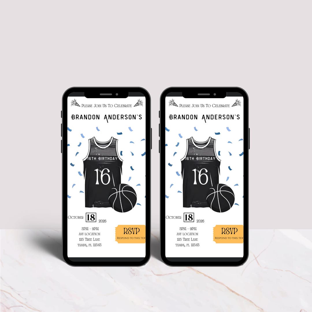 Editable Basketball Birthday Invitation, Black Jersey Teen Party Evite ...
