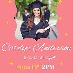 Graduation Party Invite Photo Template, Pink Editable Graduation Invite ...