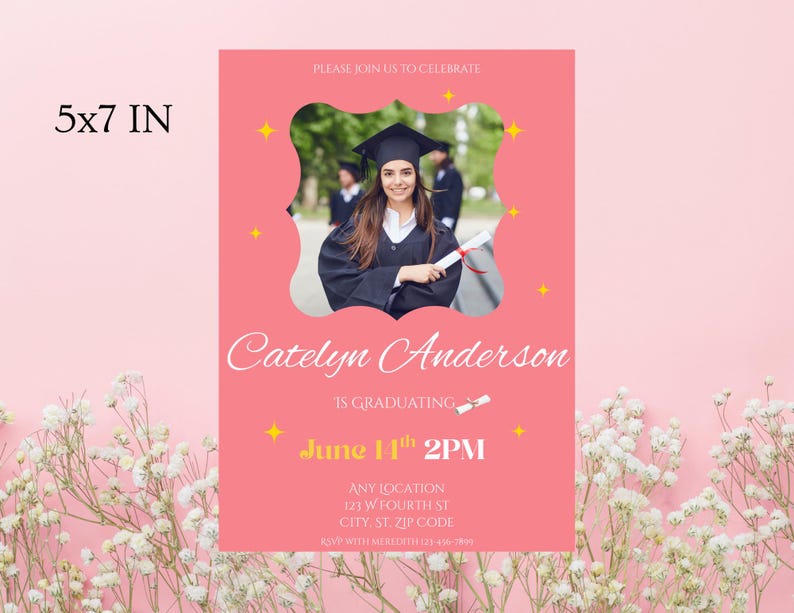 Graduation Party Invite Photo Template, Pink Editable Graduation Invite ...