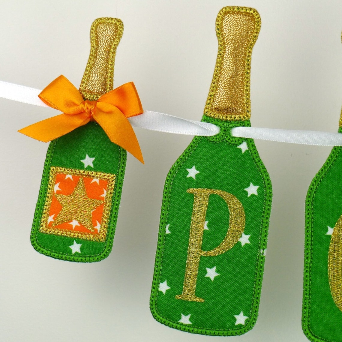 Champagne Bottle Banner in the Hoop Project Machine Embroidery Design ...