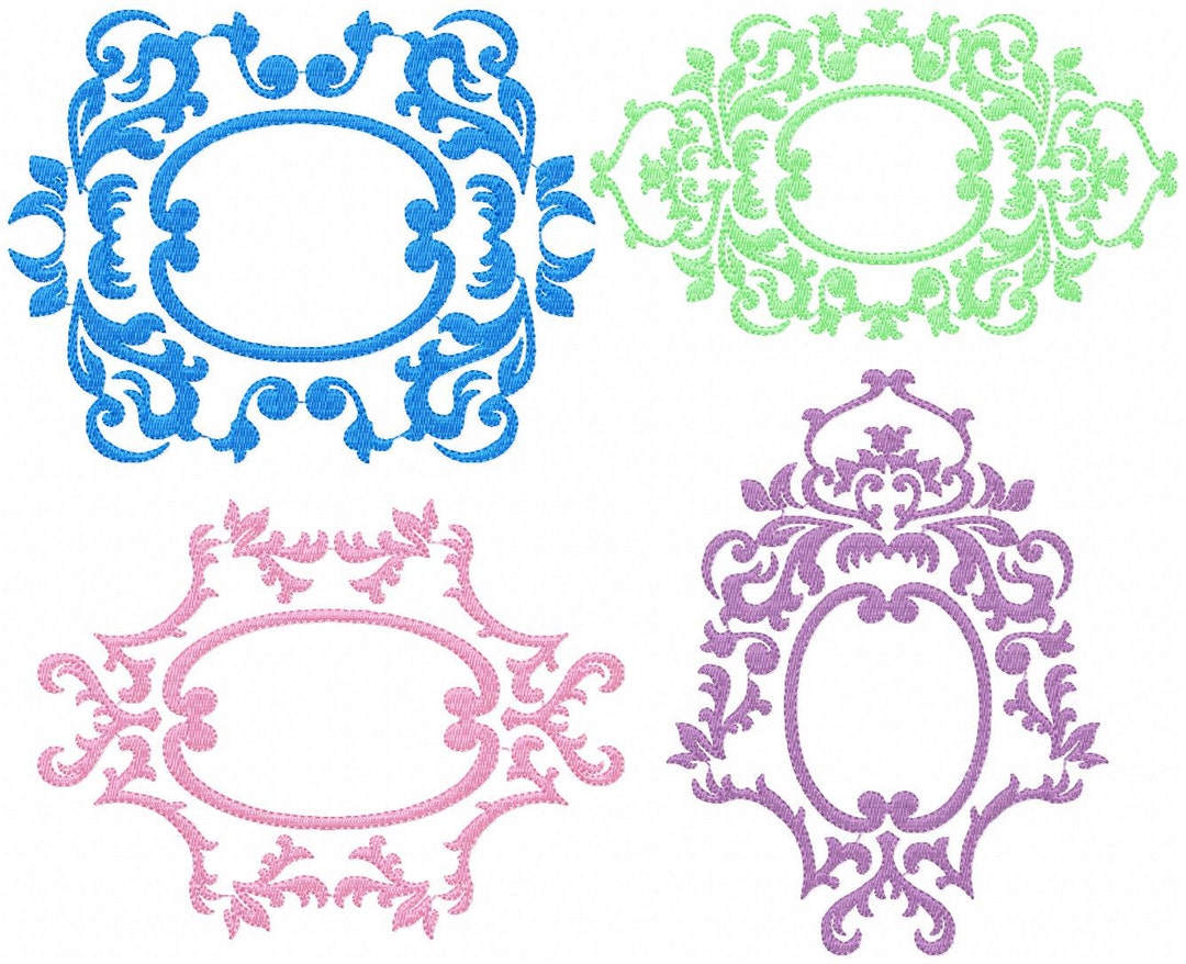 Chinoiserie Monogram Frames Machine Embroidery Design Patterns 4 Styles ...