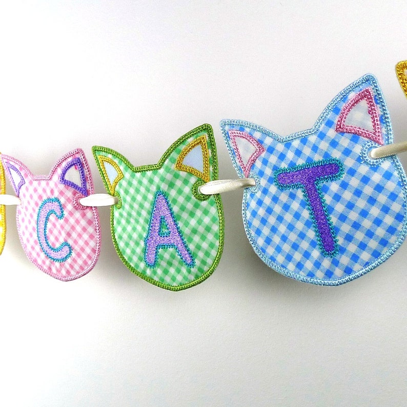 Pretty Kitty Cat Banner in the Hoop Project Machine Embroidery Design ...