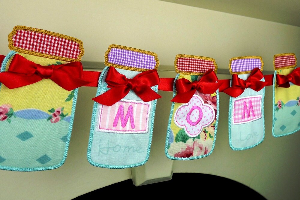 Mason Jar Banner in the Hoop Project Machine Embroidery Design Applique ...