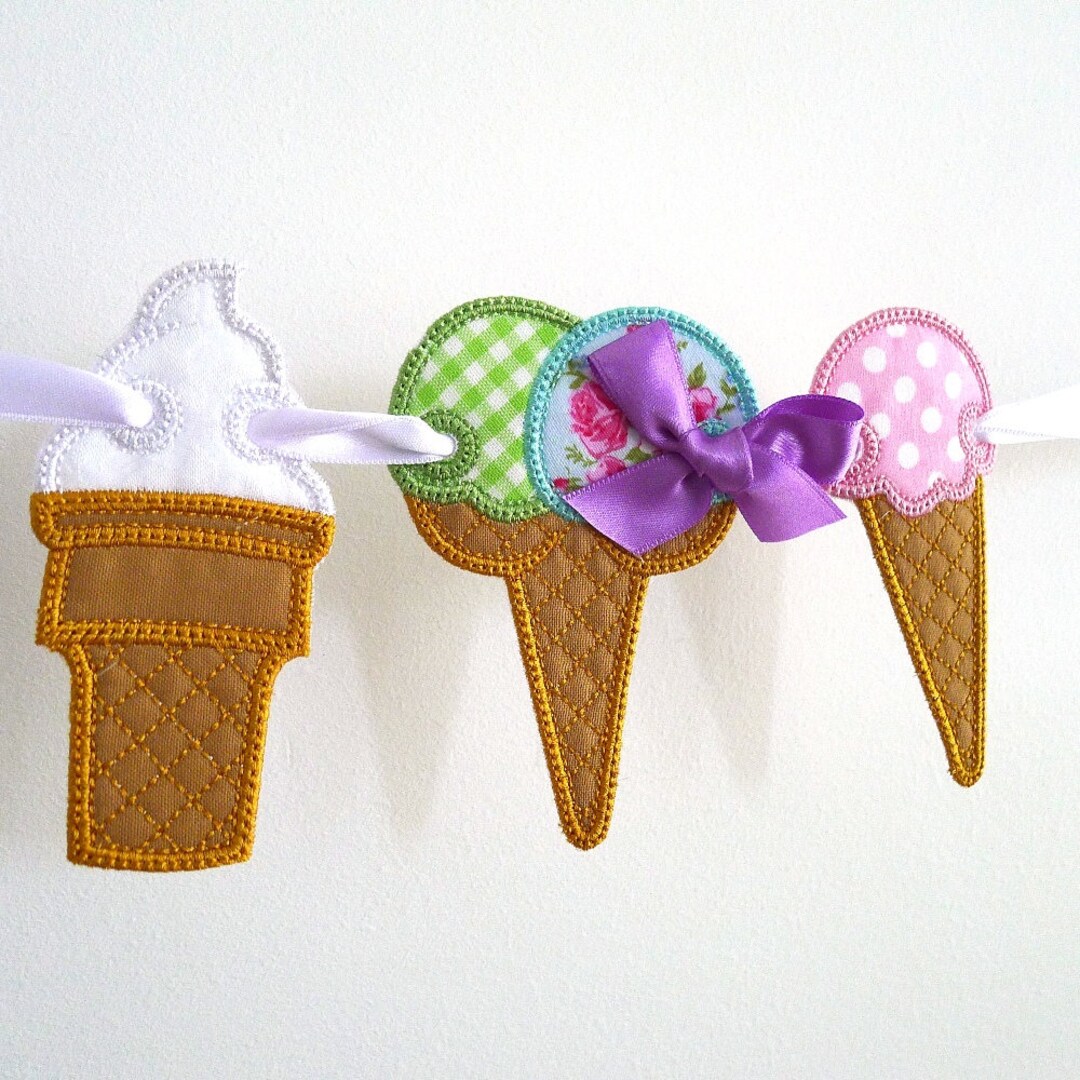 Ice Cream Banner in the Hoop Project Machine Embroidery Design Applique ...
