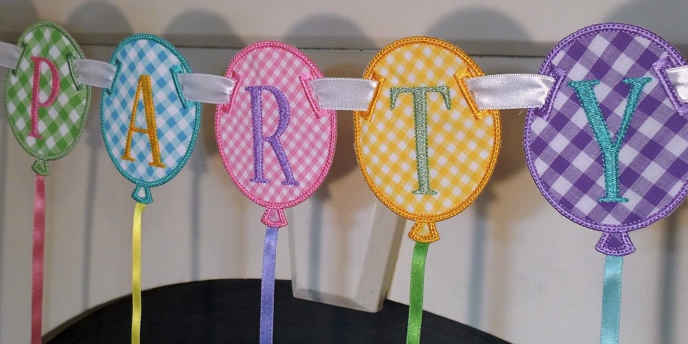 Party Balloon Banner in the Hoop Banners Machine Embroidery Designs ...