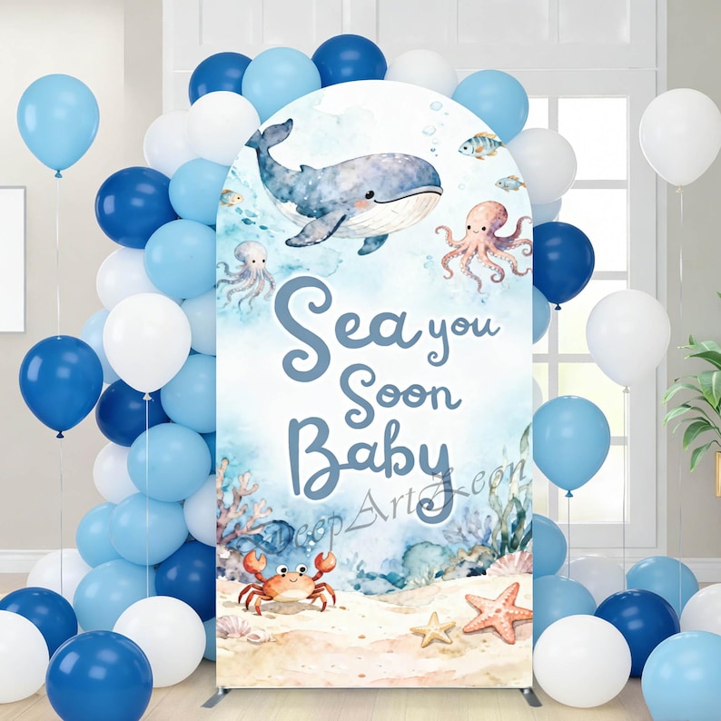 Sea You Soon Backdrop Arch Cover:underwater,ocean, Baby Shower ...