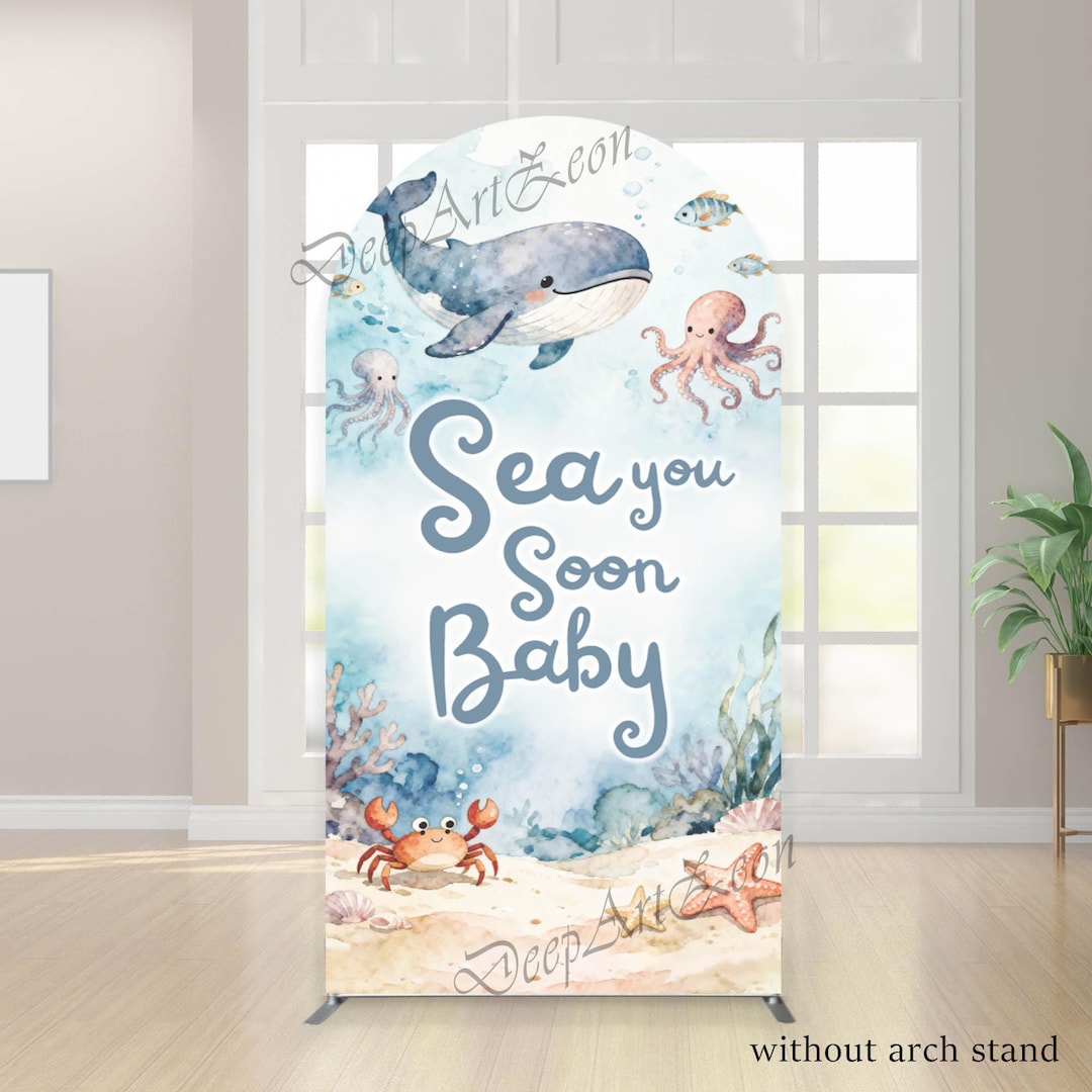 Sea You Soon Backdrop Arch Cover:underwater,ocean, Baby Shower ...