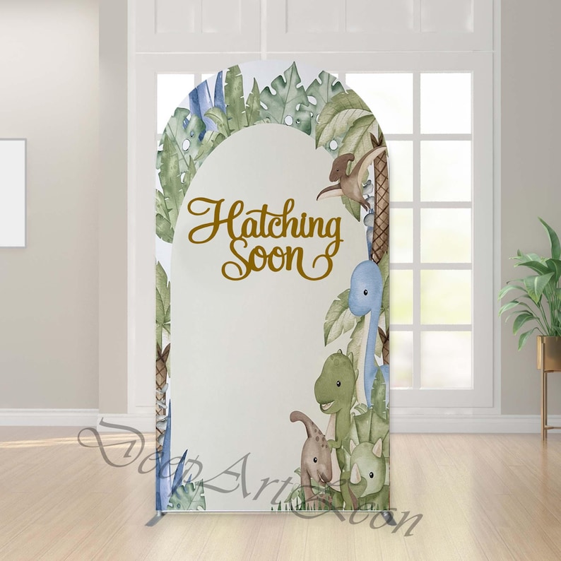 Hatching Soon Arch Backdrop Cover: Dinosaur Baby Shower Birhday Party ...