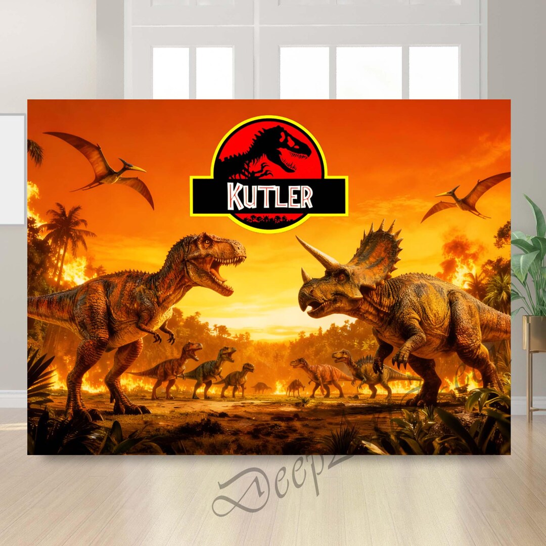 Jurassic World Dinosaur Birthday Backdrop: Jungle Theme Custom Banner ...