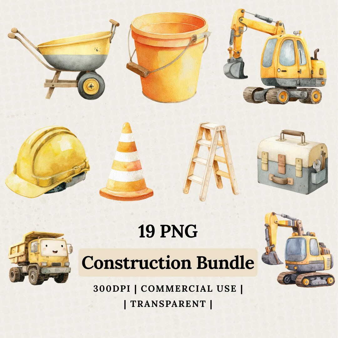 Watercolor Construction Clipart Bundle, Vehicles, Nursery Graphics ...