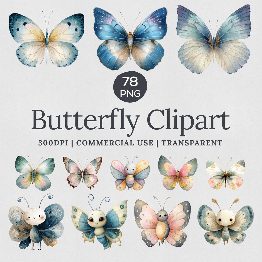 Butterfly Clip Art: Watercolor Butterfly Illustrations, Insect PNG ...