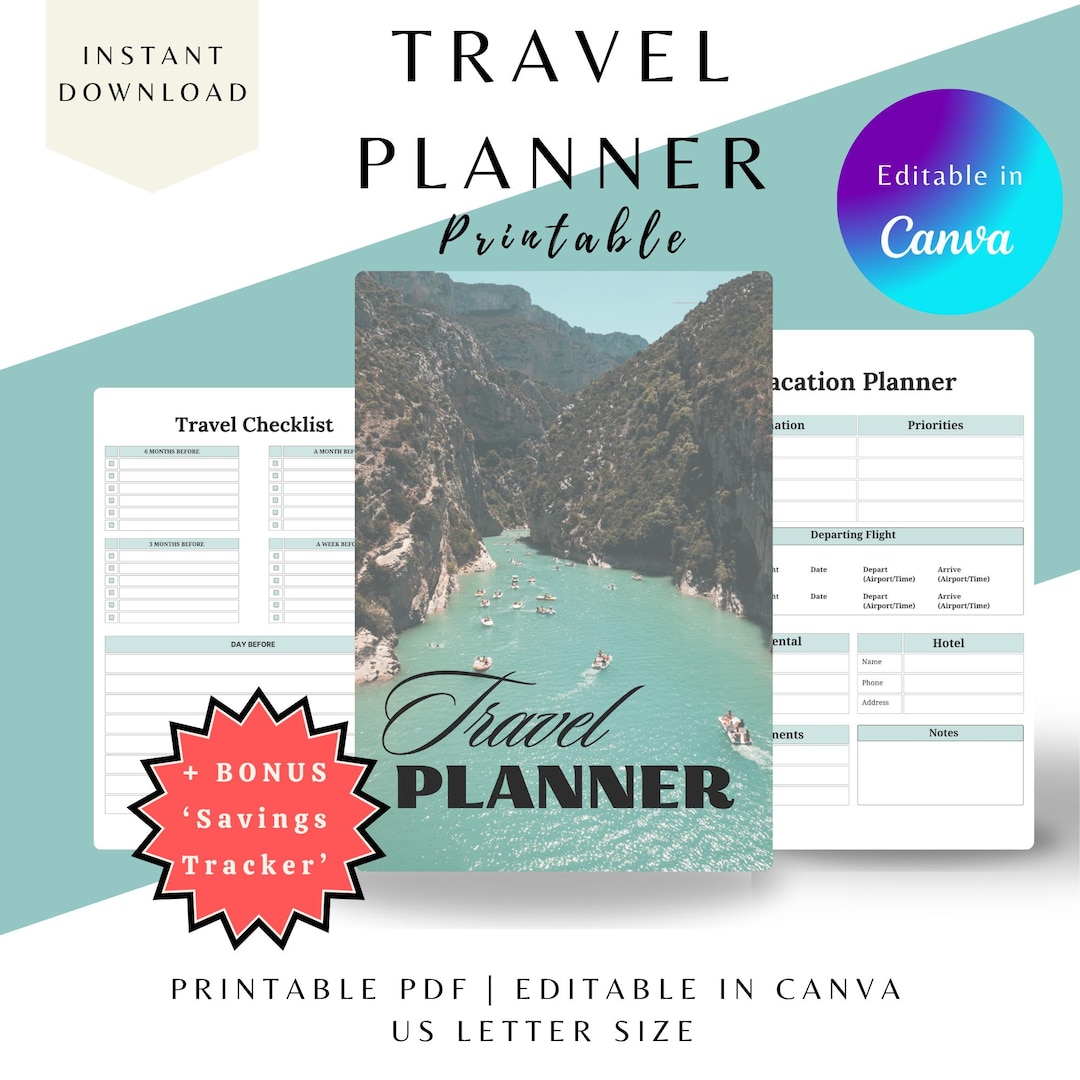Travel Planner PDF Printable, Itinerary, Budget, Packing List, Trip ...
