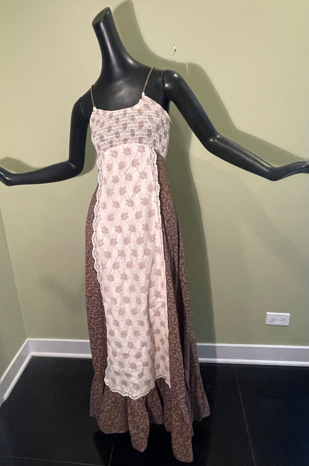 70s Long Hippie Halter Dress JODY of California Lace Hippie Prairie ...