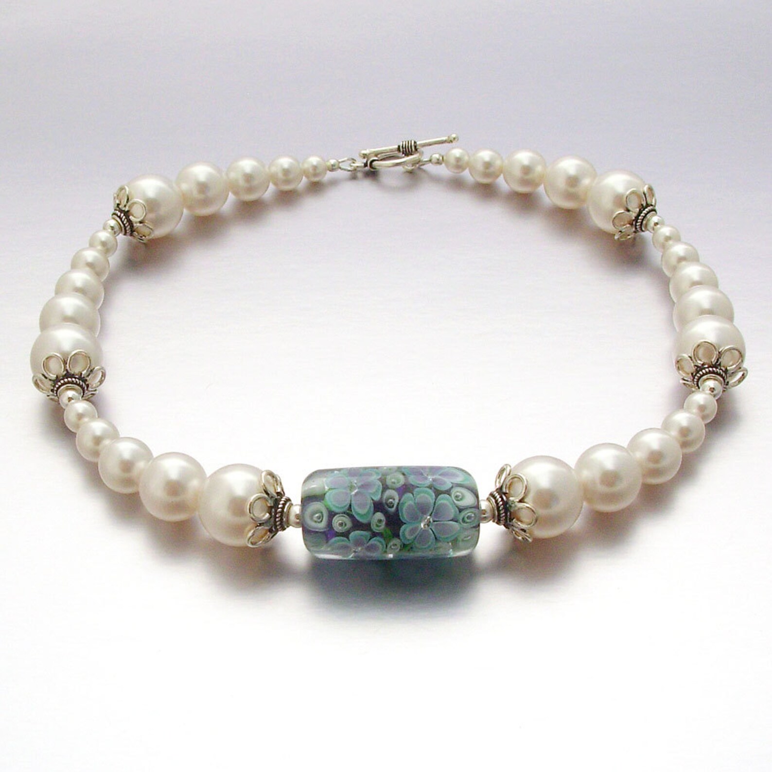 15" Fancy Lampwork Focal Bead Necklace With Swarovski Pearls - Etsy