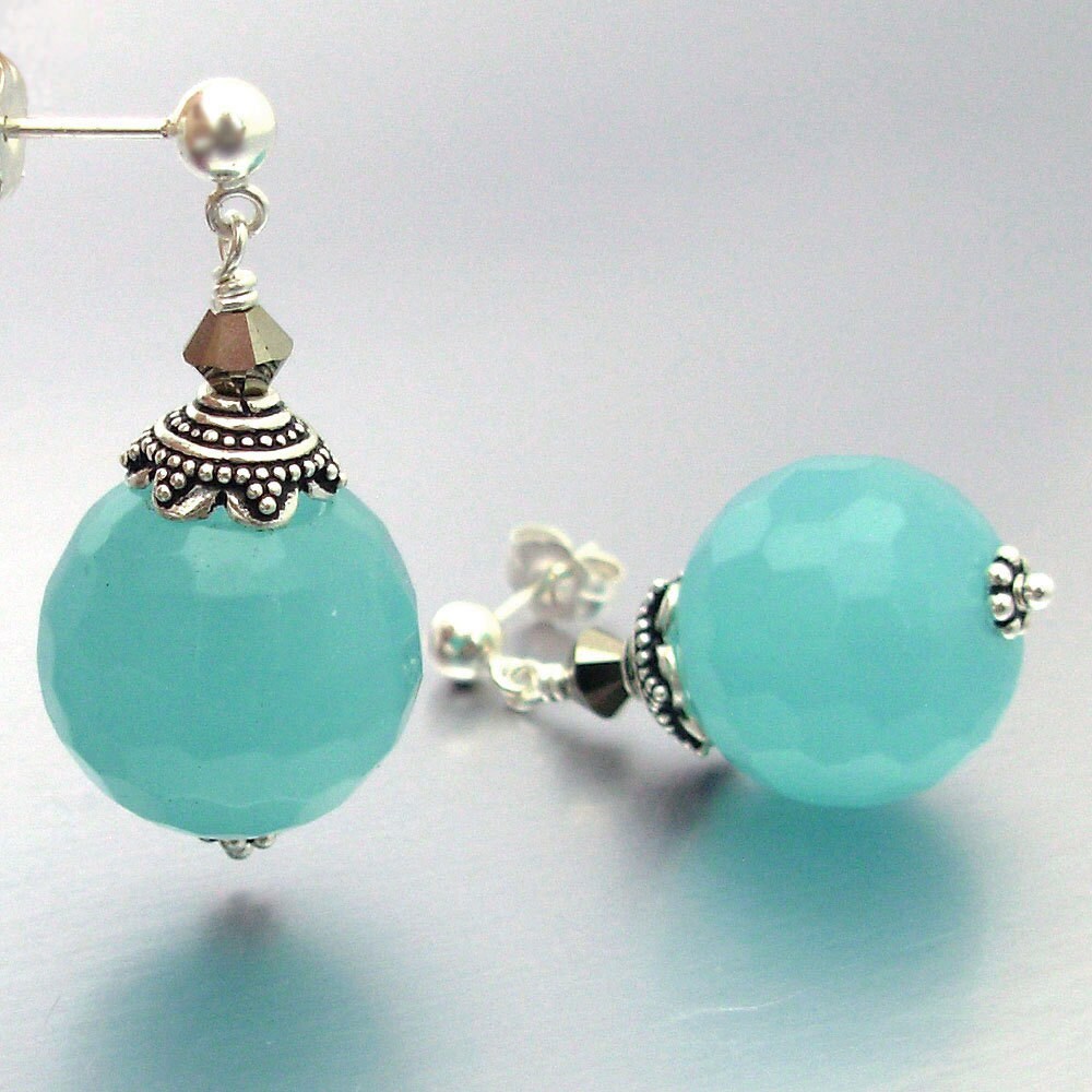 Sterling Silver Blue Chalcedony Drop Earring - Etsy