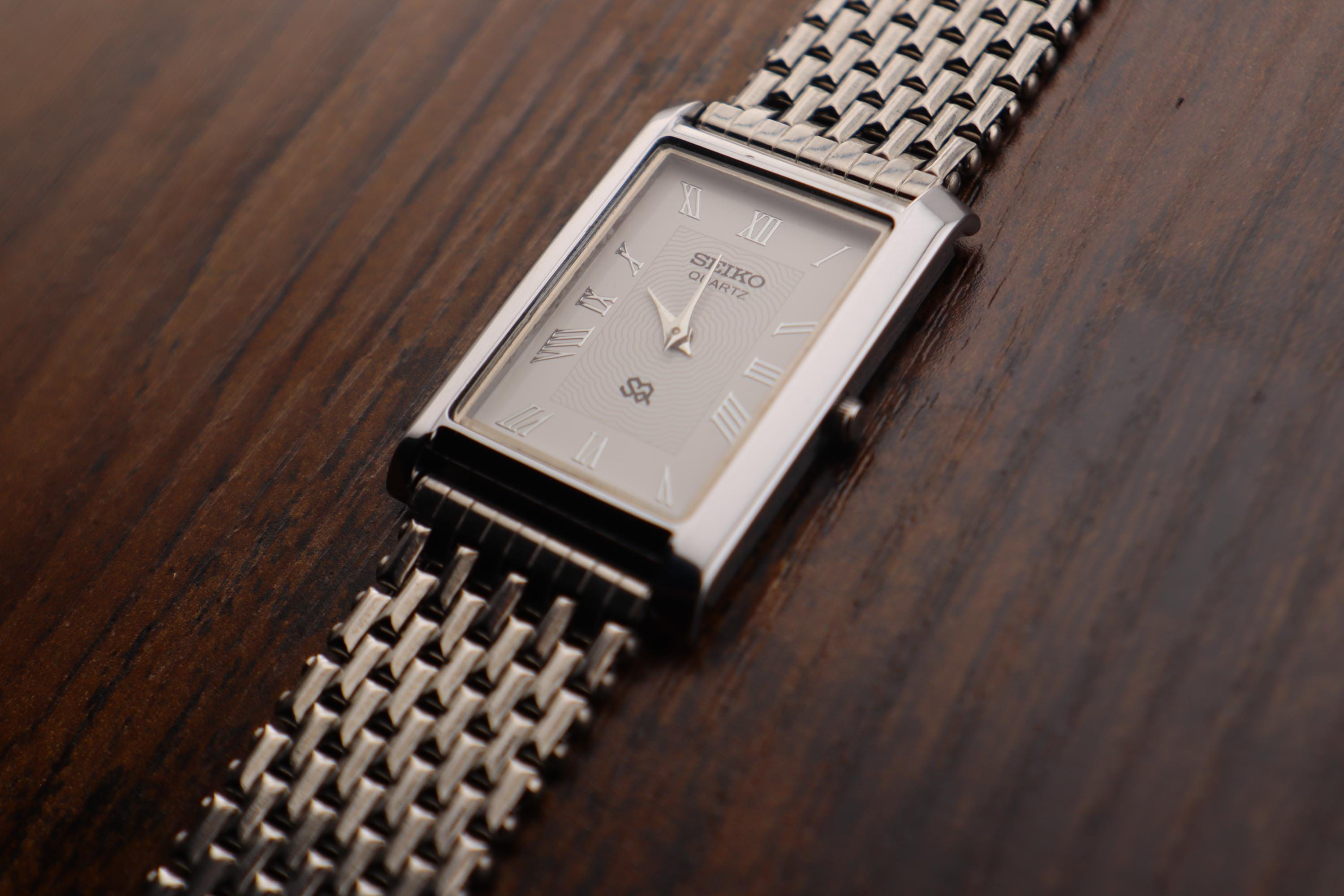 Rare Vintage Seiko Slim Tank Men White Dial SILVER Gentlemen's Dress ...