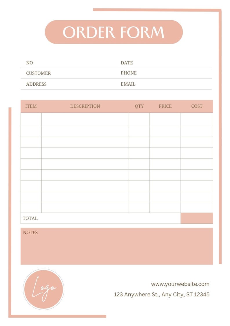 Minimalist Order Form Template | Printable & Canva Editable | Pink Coral Aesthetic | Small ...