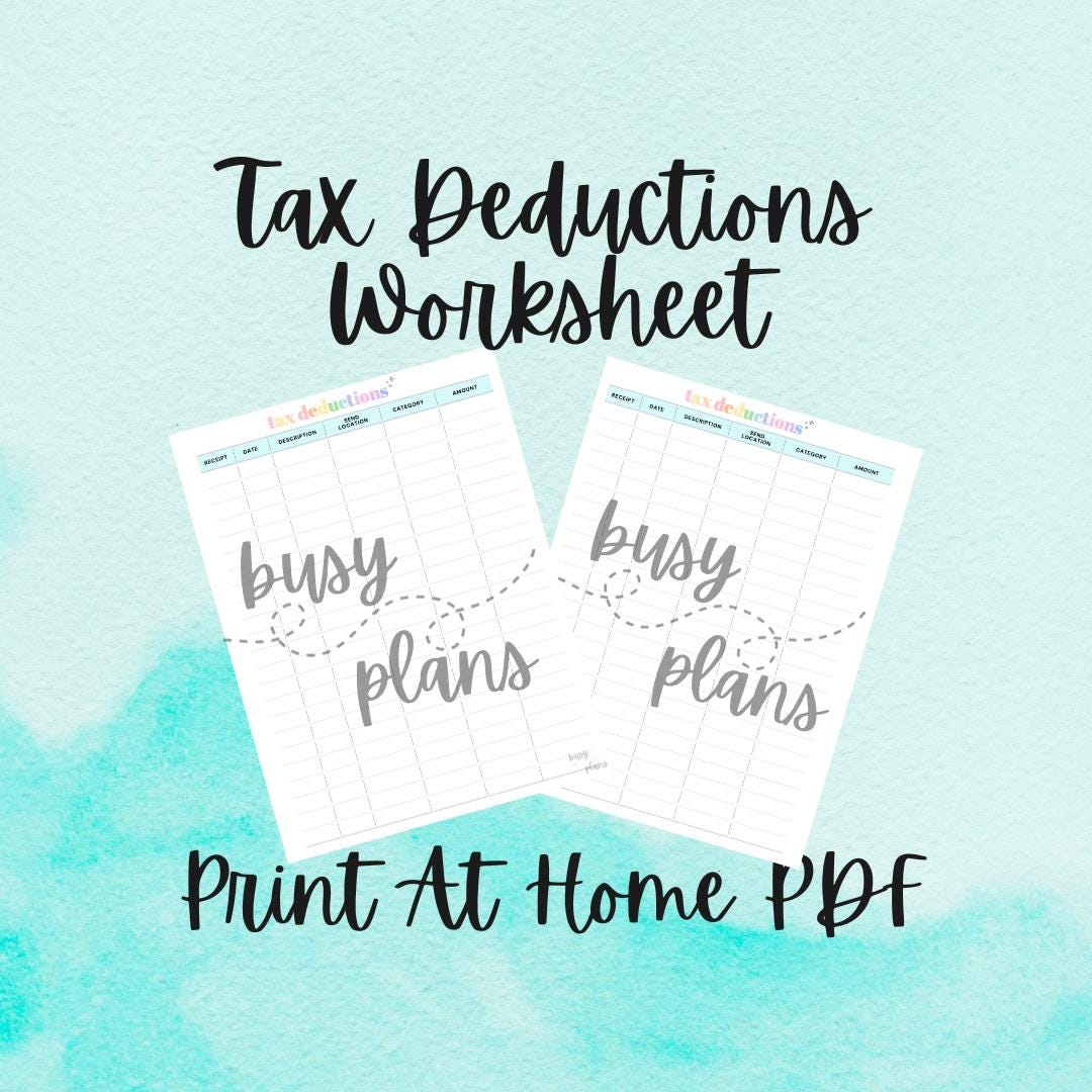 Tax Deductions Worksheet Planner PDF Template - Etsy