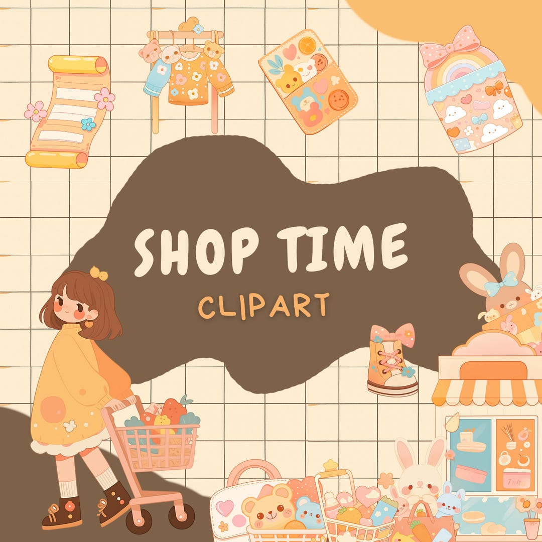 Shop Time Clipart - Kawaii Shopping Sticker Pack - Cute Shopping Girl ...