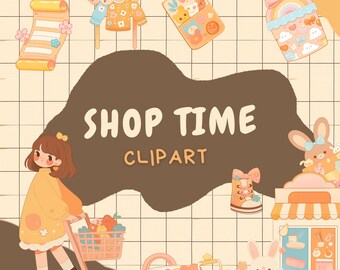 Shop Time Clipart - Kawaii Shopping Sticker Pack - Cute Shopping Girl ...
