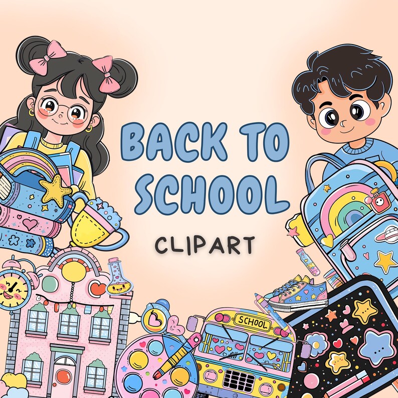 Back to School Clipart Set - Cute School Kids & Supplies Clipart ...