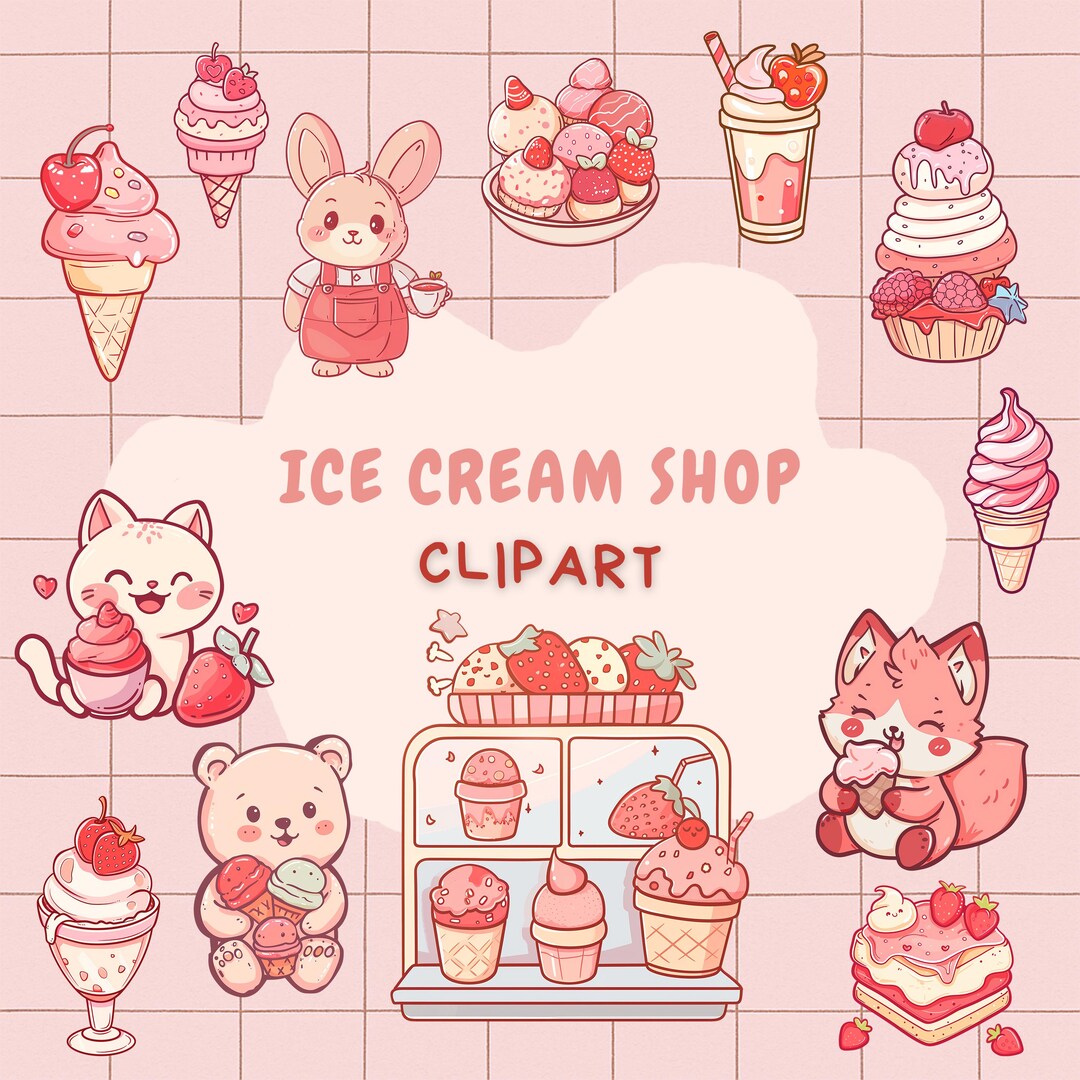 Ice Cream Shop Clipart - Cute Ice Cream Shop and Animal Stickers - Ice ...