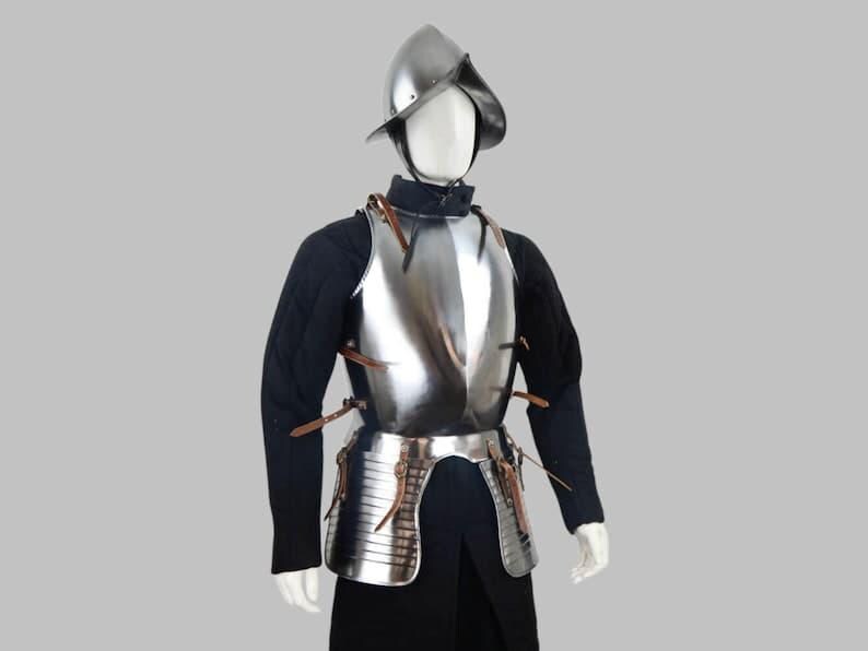 Pikeman’s Armor Set With Spanish Helmet, Steel Breastplate Knight Armor ...
