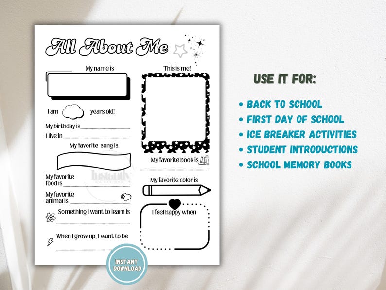 Kids All About Me Printable Worksheet, Get to Know Me Homeschool ...