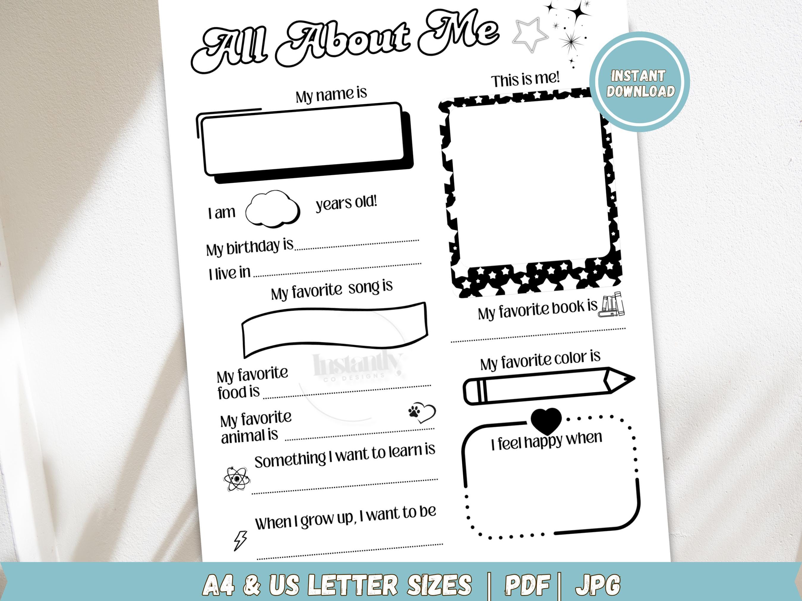 Kids All About Me Printable Worksheet, Get to Know Me Homeschool ...
