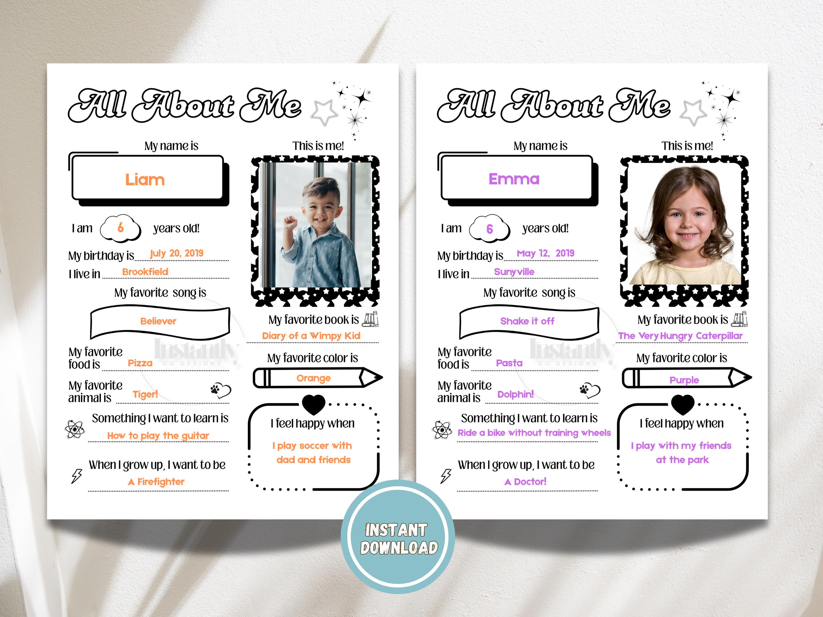 Kids All About Me Printable Worksheet, Get to Know Me Homeschool ...