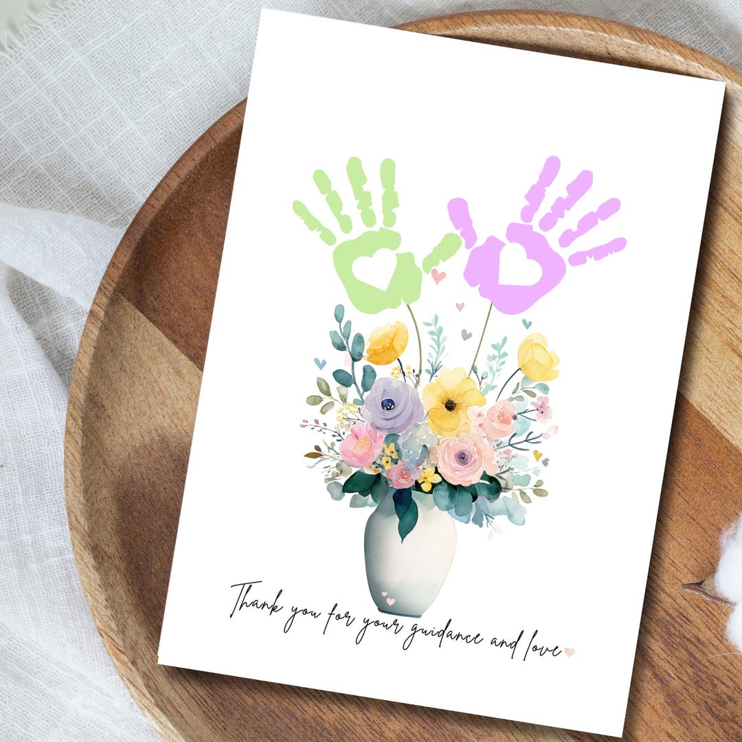 Grandparents Day Craft Printable, Floral Handprint Art, DIY Gift for ...
