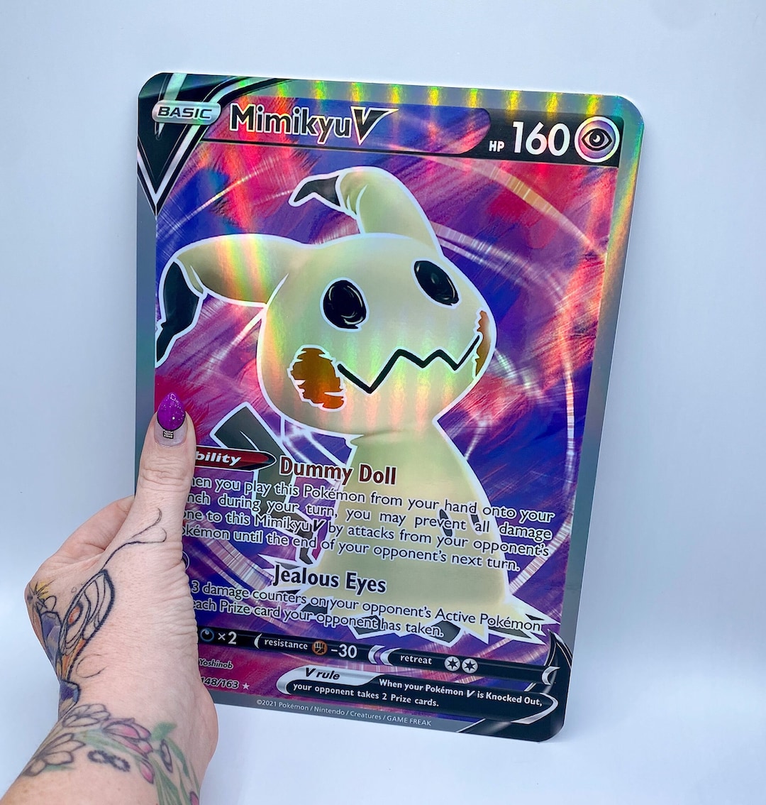 Giant Mimikyu Metal Holo Pokemon Cards, Kids Playing Cards, Holographic ...