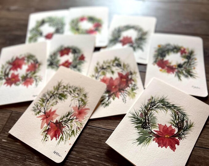 Hand Painted Watercolor Christmas Cards: Classic Wreathes With ...