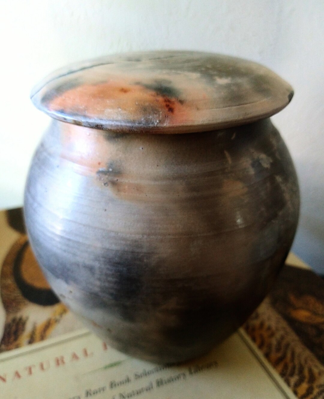 Barrel Fired Lidded Jar, Pit Fired Stoneware Jar, Primitive Fired Clay ...