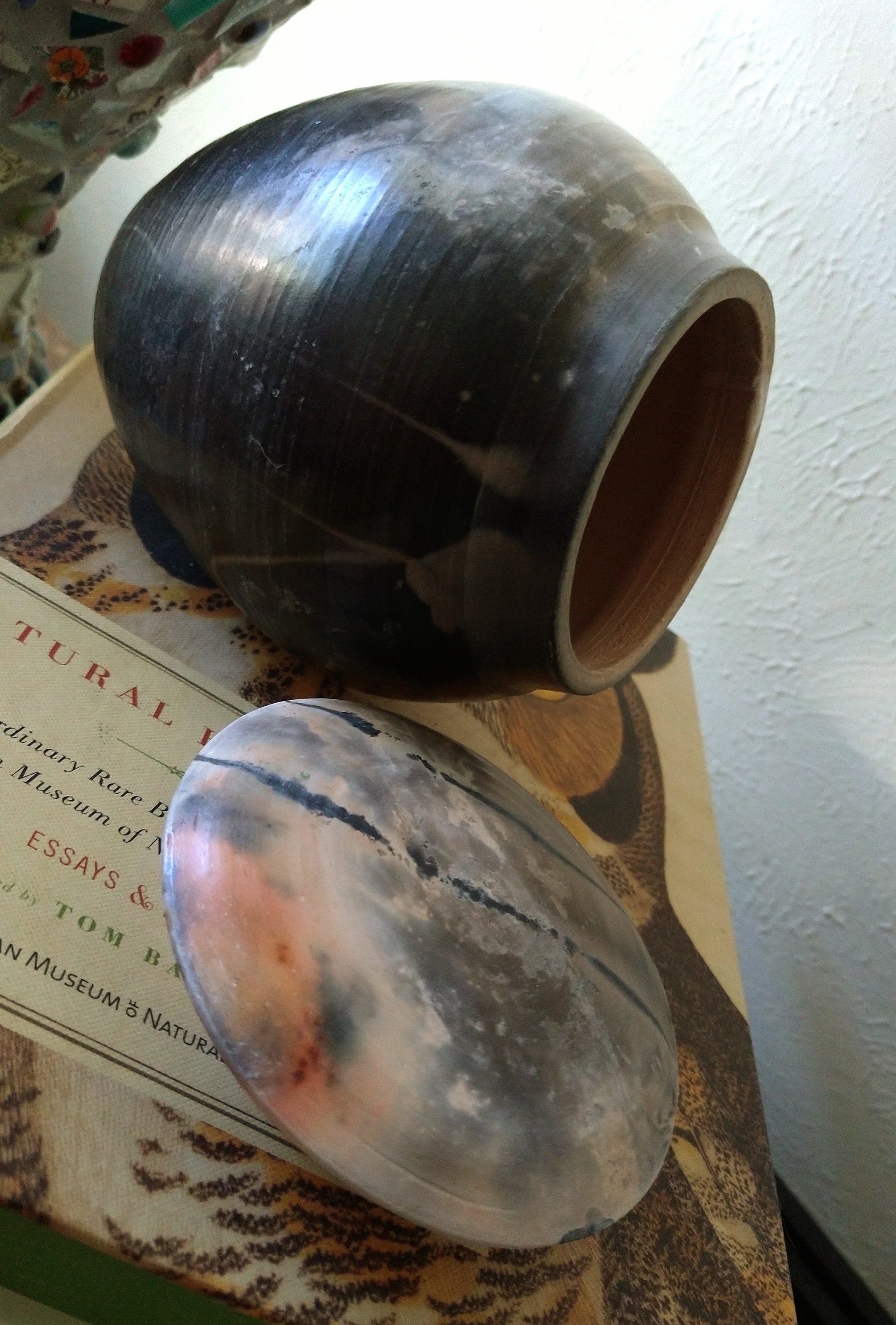 Barrel Fired Lidded Jar, Pit Fired Stoneware Jar, Primitive Fired Clay ...