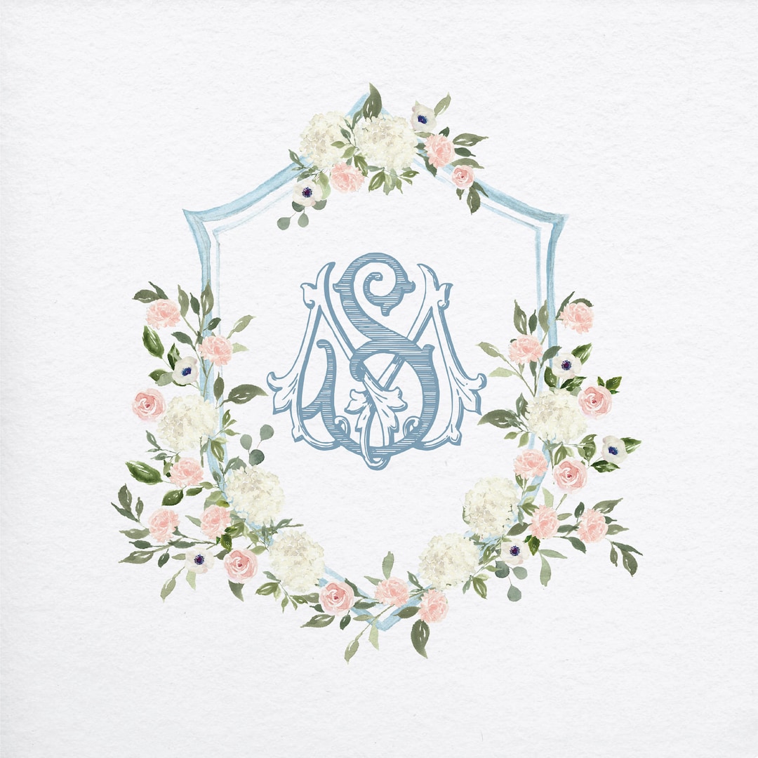 Blue and White Wedding Crest | Monogram Crest | White Wedding Crest ...