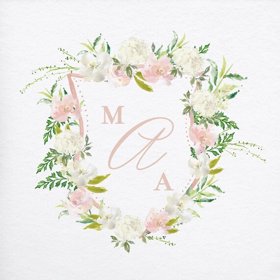 Pink and Green Wedding Crest | Monogram Crest | Pink Wedding Crest ...