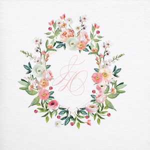 Pink and Green Wedding Crest | Monogram Crest | Pink Wedding Crest ...