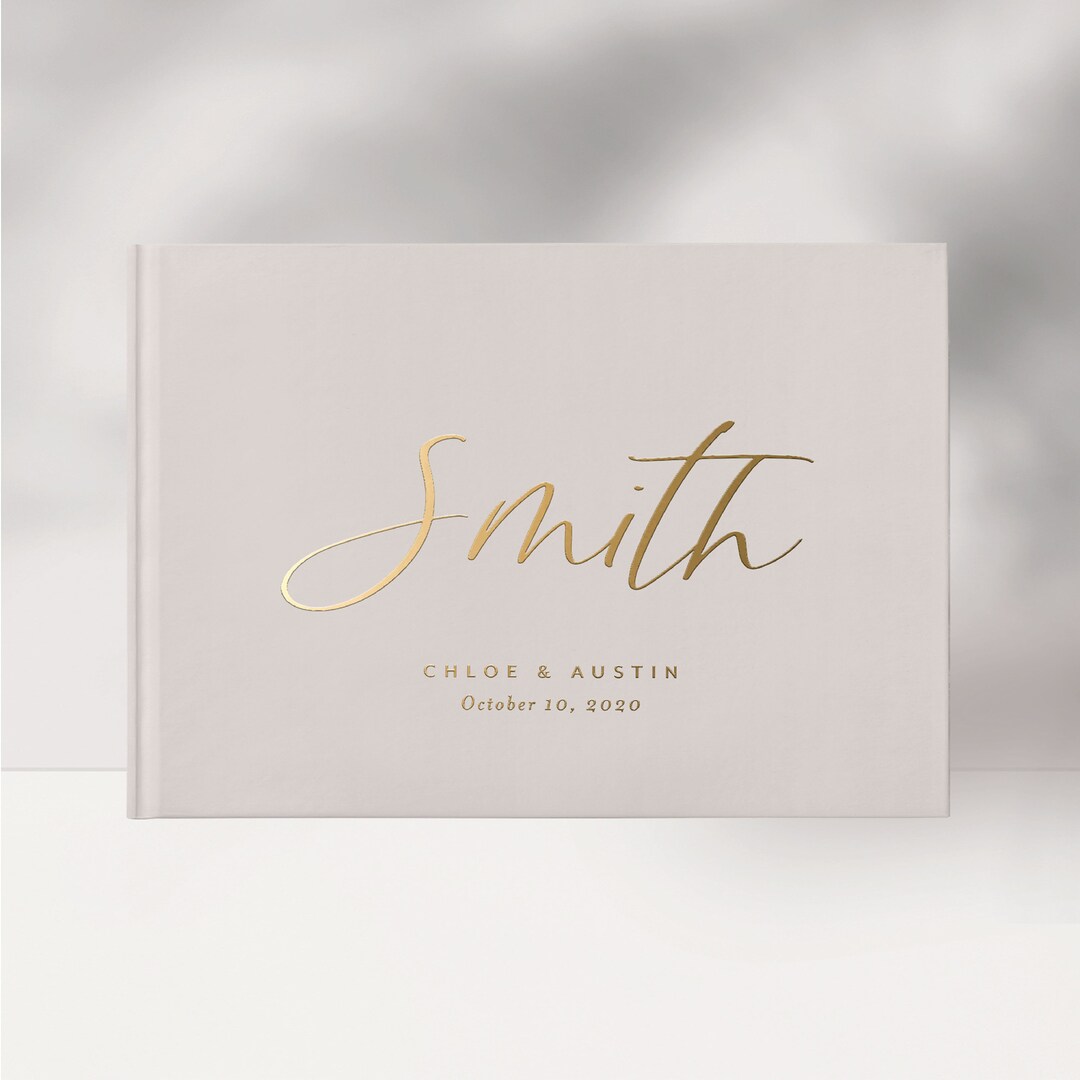 Wedding Guest Book, Simple and Chic Design, Gold Foil and Ivory Guest ...