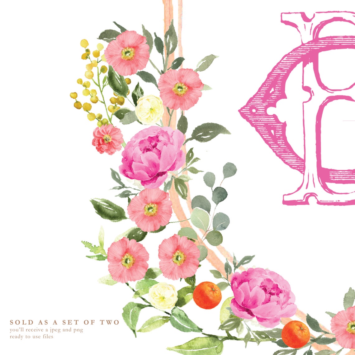 Pink and Orange Wedding Crest Monogram Crest Citrus - Etsy