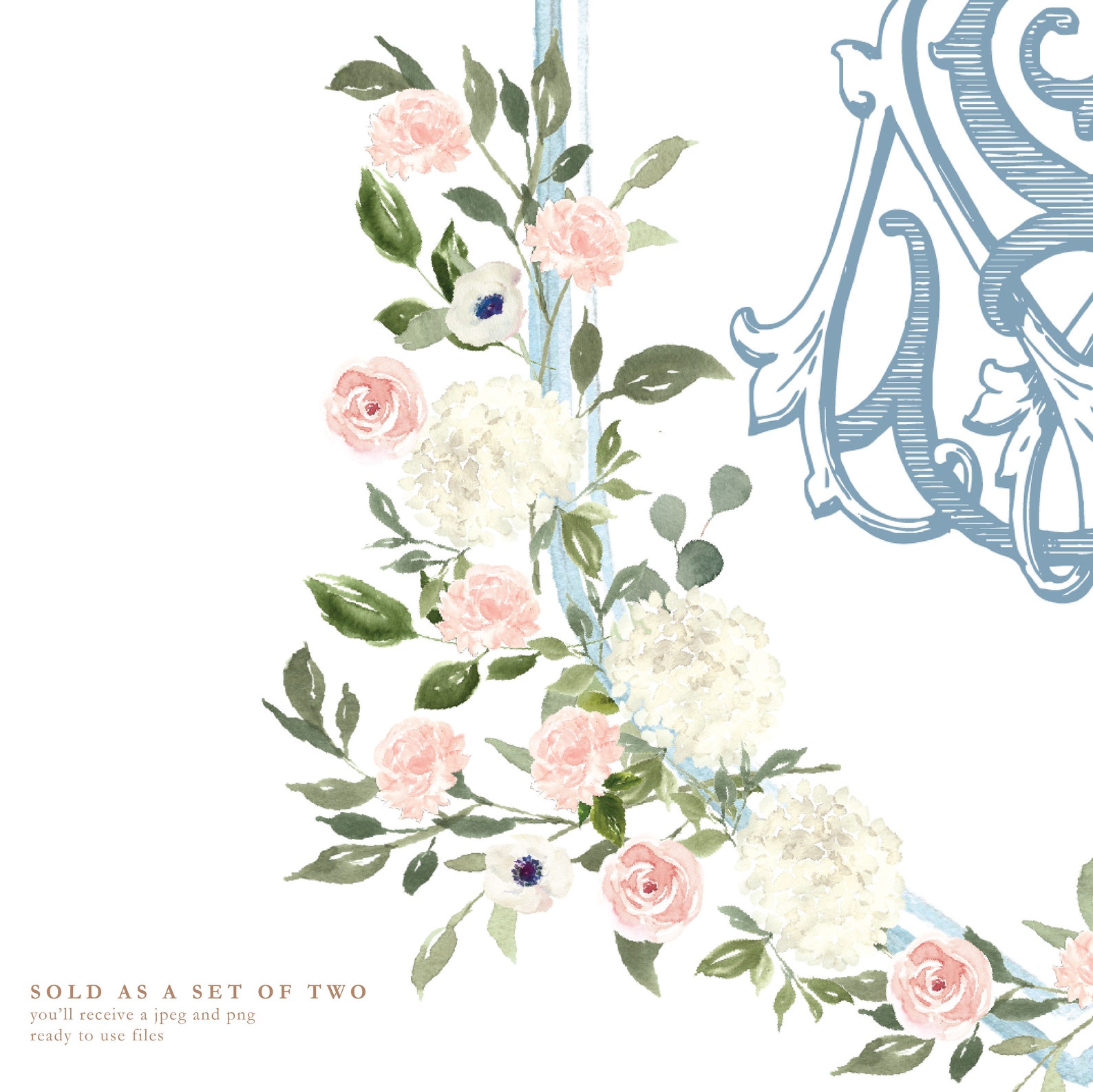Blue Floral Wedding Crest: Personalized Watercolor Monogram - Etsy