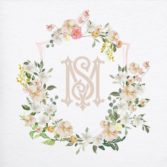 Blush and Gold Wedding Crest | Monogram Crest | Spring Wedding Crest ...