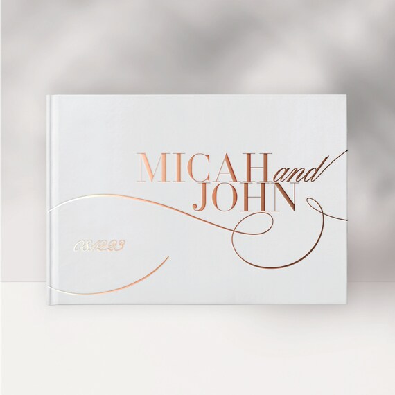 Wedding Guest Book, Simple and Chic Design, Gold Foil and Ivory Guest ...