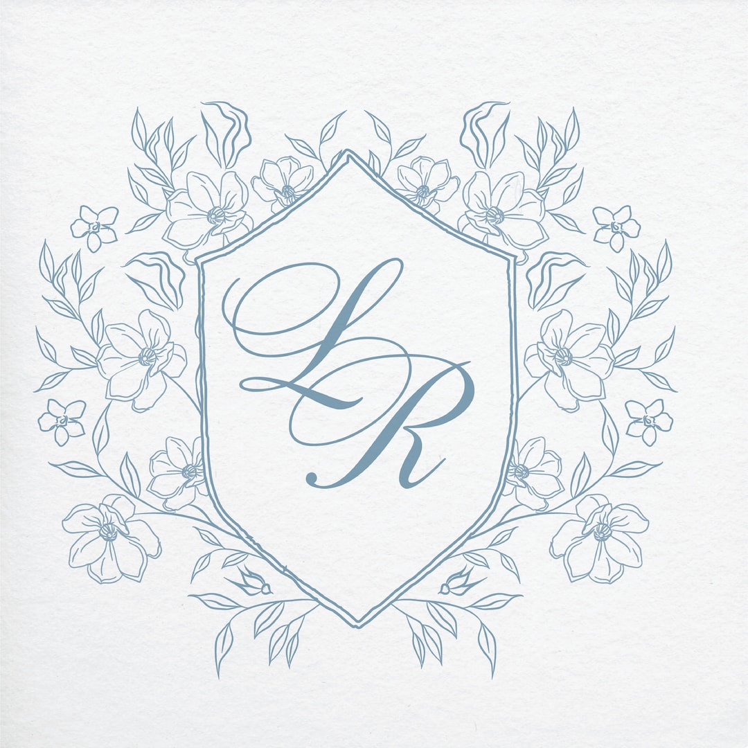 Blue and White Wedding Crest | Monogram Crest | Floral Wedding Crest ...