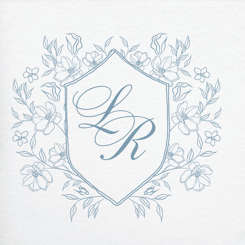 Blue and White Wedding Crest Monogram Crest Floral Wedding - Etsy
