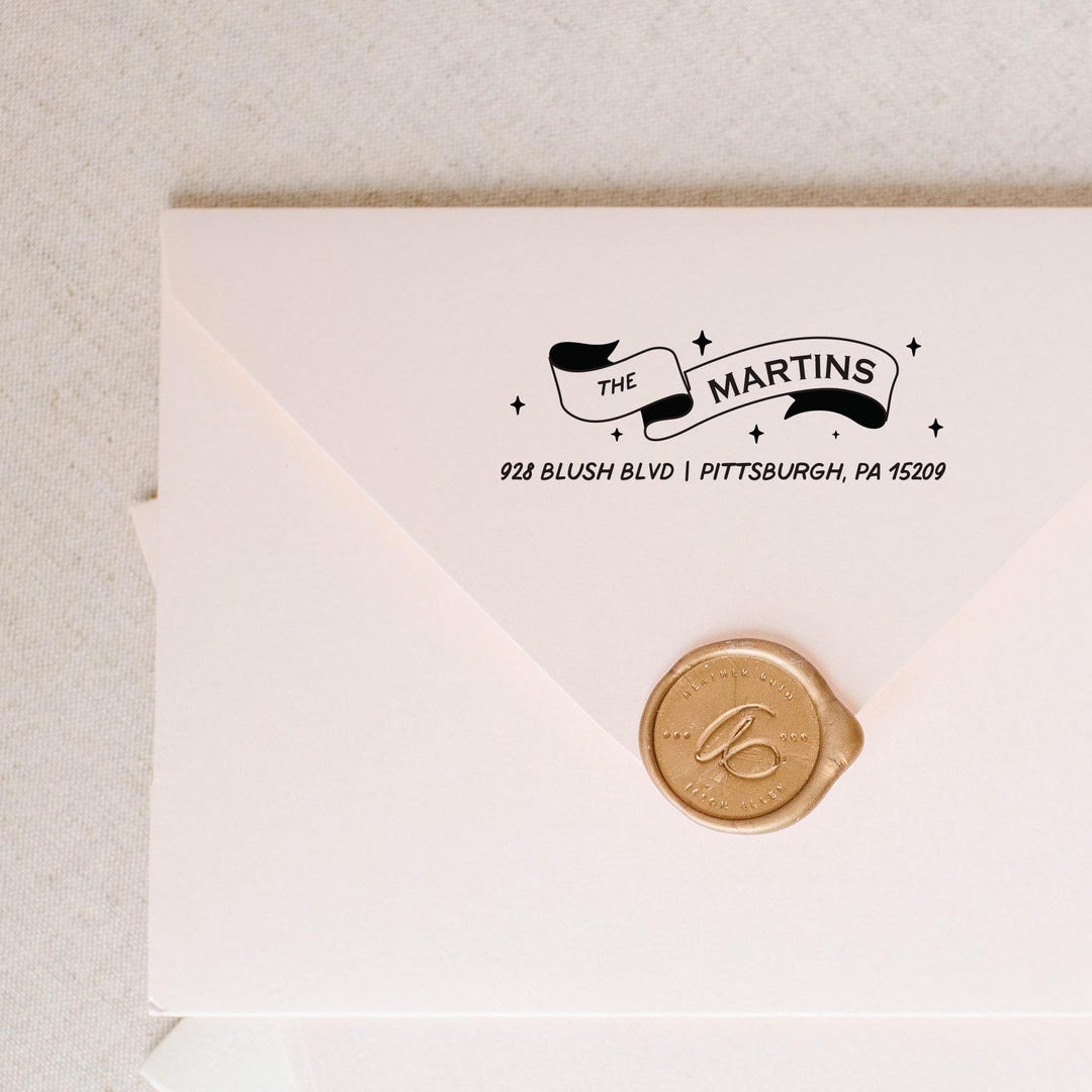 Custom Address Stamp: Ribbon Banner, Self-inking or Wood Handle - Etsy