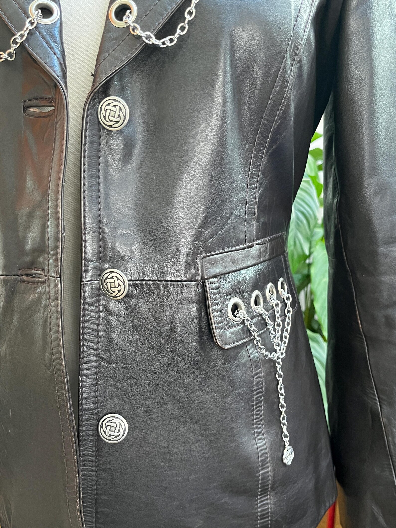 Upcycled Leather Jacket: Grommets, Chains & Charms - Size 4 - Etsy