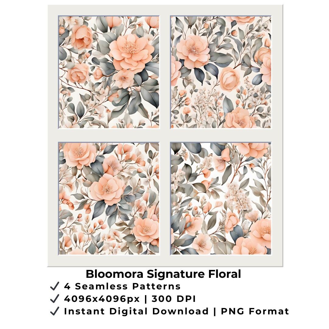 Bloomora Signature Floral Seamless Pattern PNG Bundle | Digital Paper ...